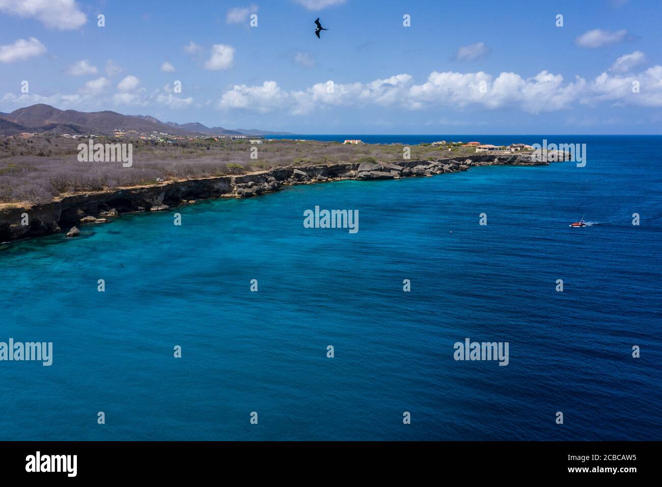 Aerial view of coast of Curaçao in the Caribbean Sea with turquoise ...