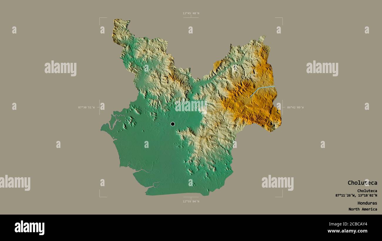 Area of Choluteca, department of Honduras, isolated on a solid ...