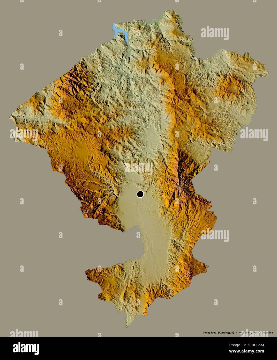 Shape of Comayagua, department of Honduras, with its capital isolated ...