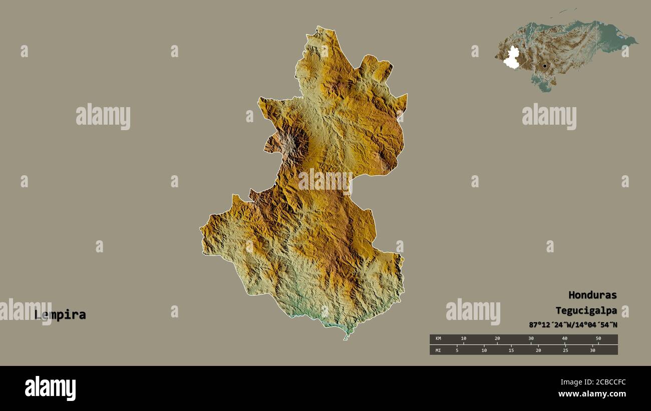 Shape of Lempira, department of Honduras, with its capital isolated on ...