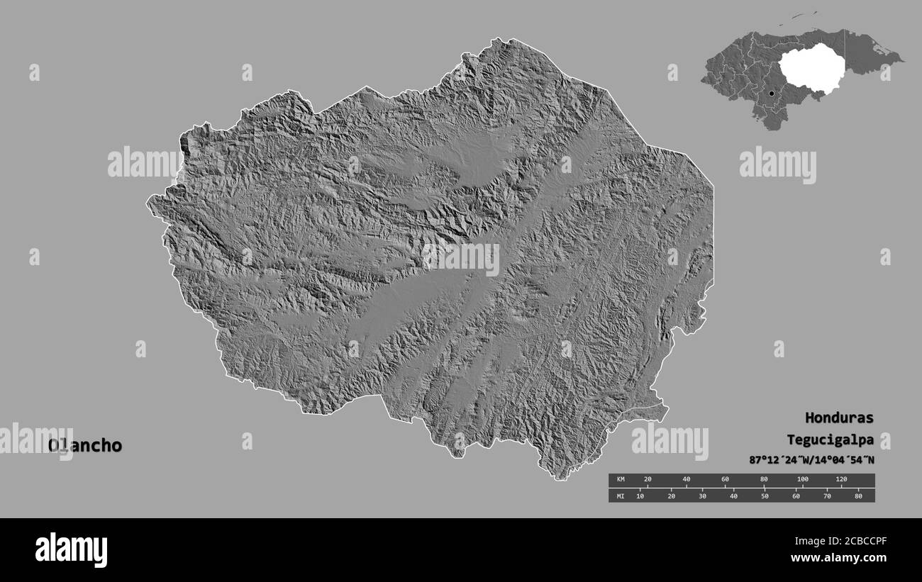 Shape of Olancho, department of Honduras, with its capital isolated on ...