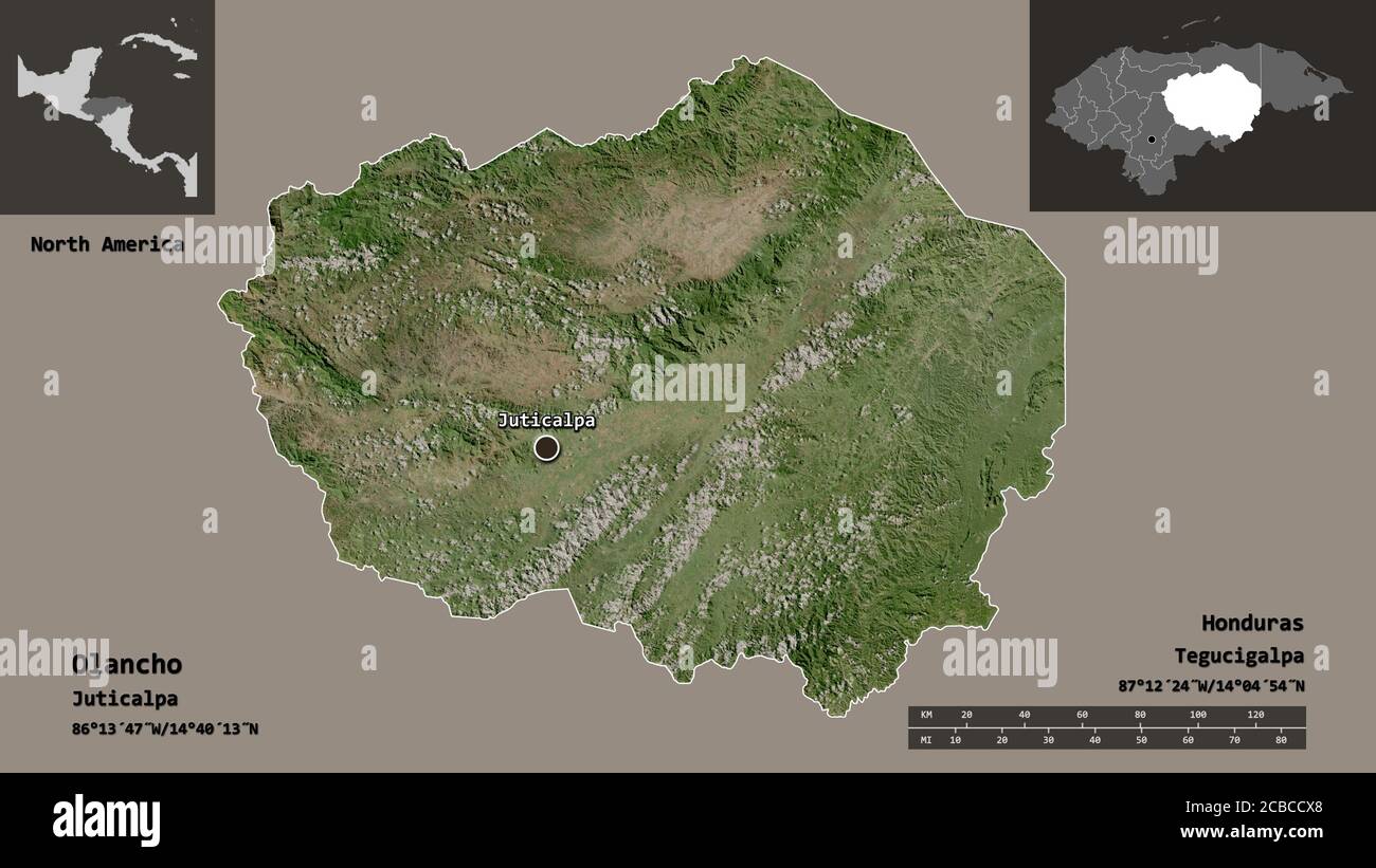 Shape of Olancho, department of Honduras, and its capital. Distance ...
