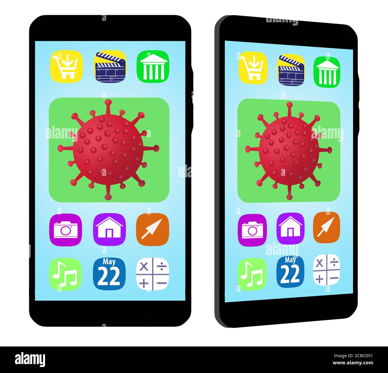 Here is a cell phone with a Covid-19 coronavirus app on the screen for ...