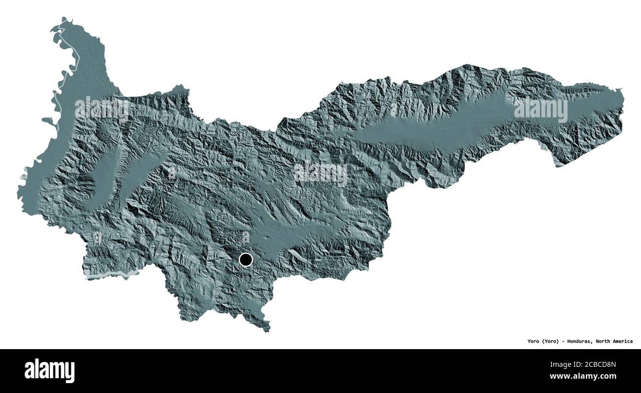 Shape of Yoro, department of Honduras, with its capital isolated on ...