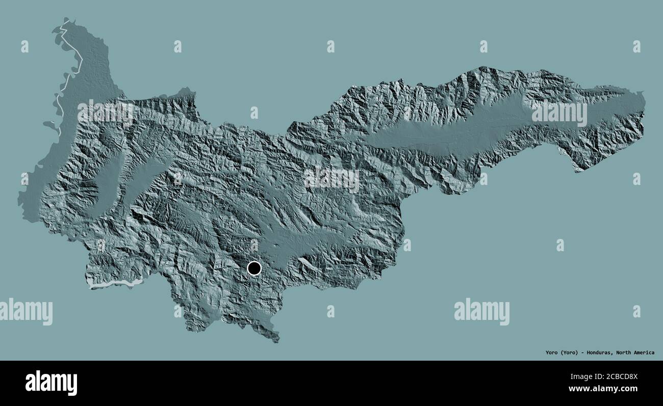 Shape of Yoro, department of Honduras, with its capital isolated on a ...