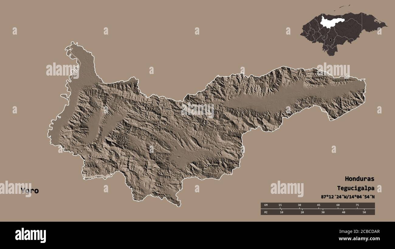 Shape of Yoro, department of Honduras, with its capital isolated on ...