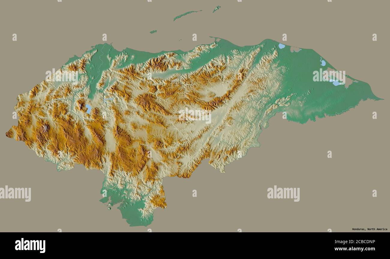 Shape of Honduras with its capital isolated on a solid color background ...