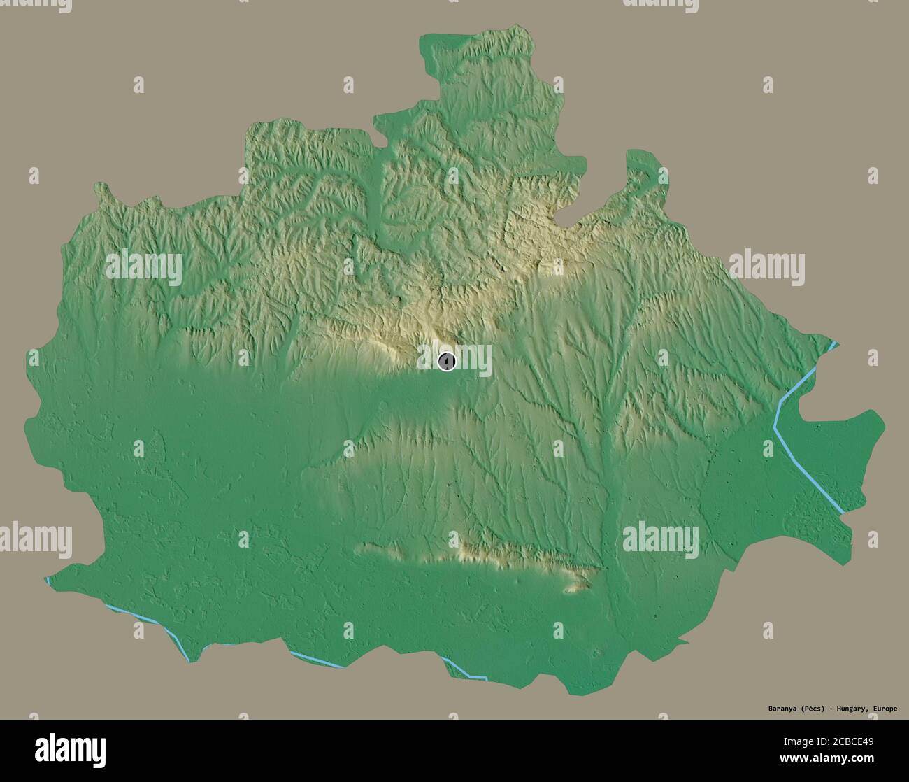 Shape of Baranya, county of Hungary, with its capital isolated on a ...
