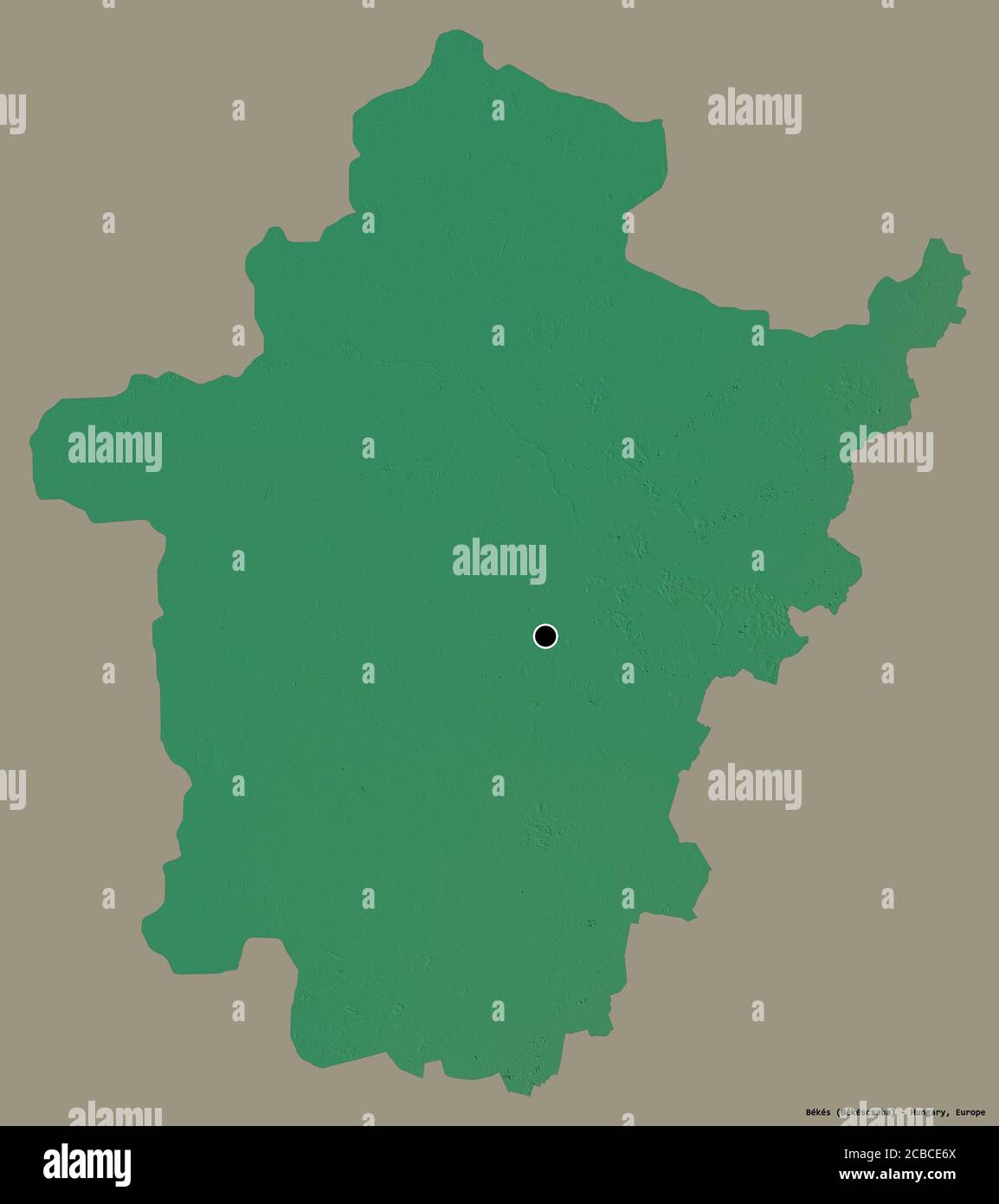 Shape of Békés, county of Hungary, with its capital isolated on a solid ...
