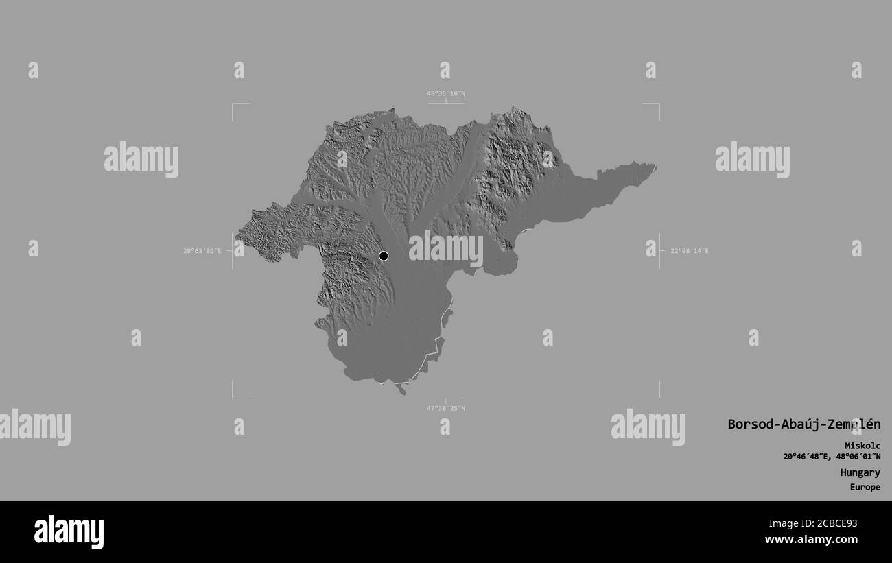 Area of Borsod-Abaúj-Zemplén, county of Hungary, isolated on a solid ...