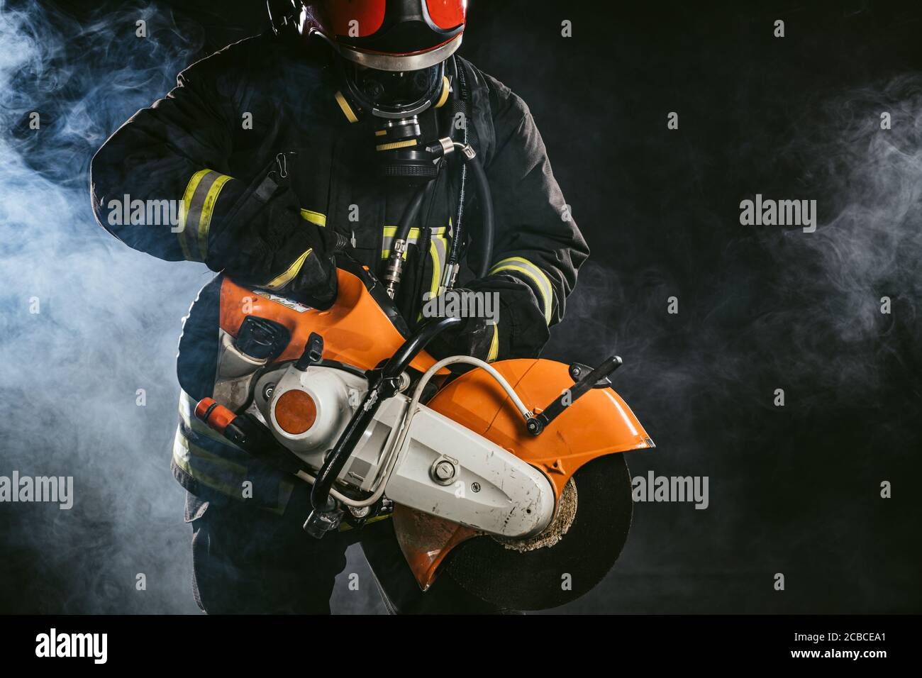 emergency situation. brave fireman came to protect and save from fire ...