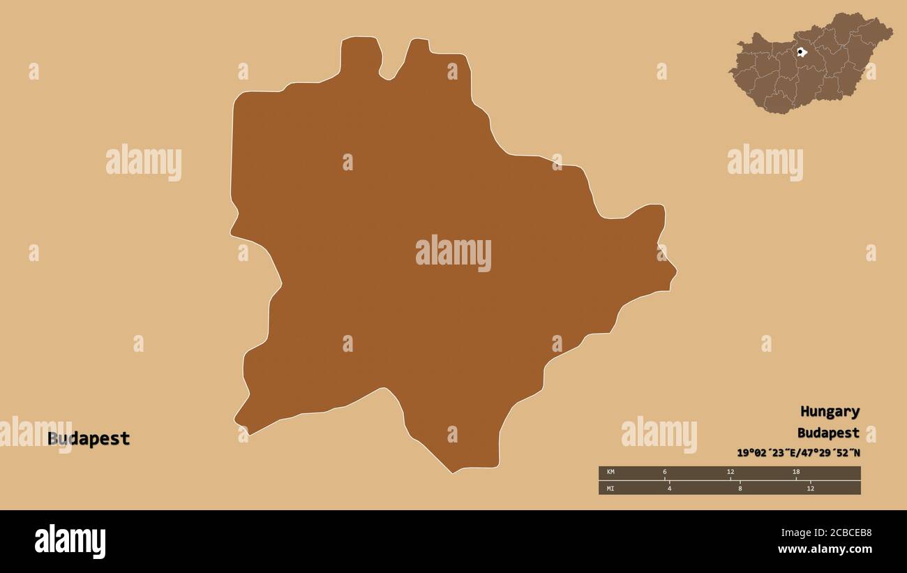 Shape of Budapest, capital city of Hungary, with its capital isolated ...