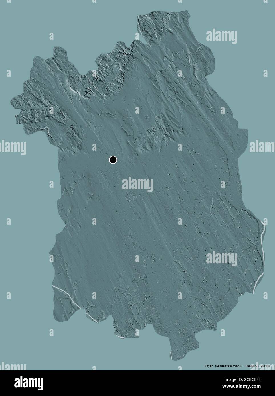 Shape of Fejér, county of Hungary, with its capital isolated on a solid ...