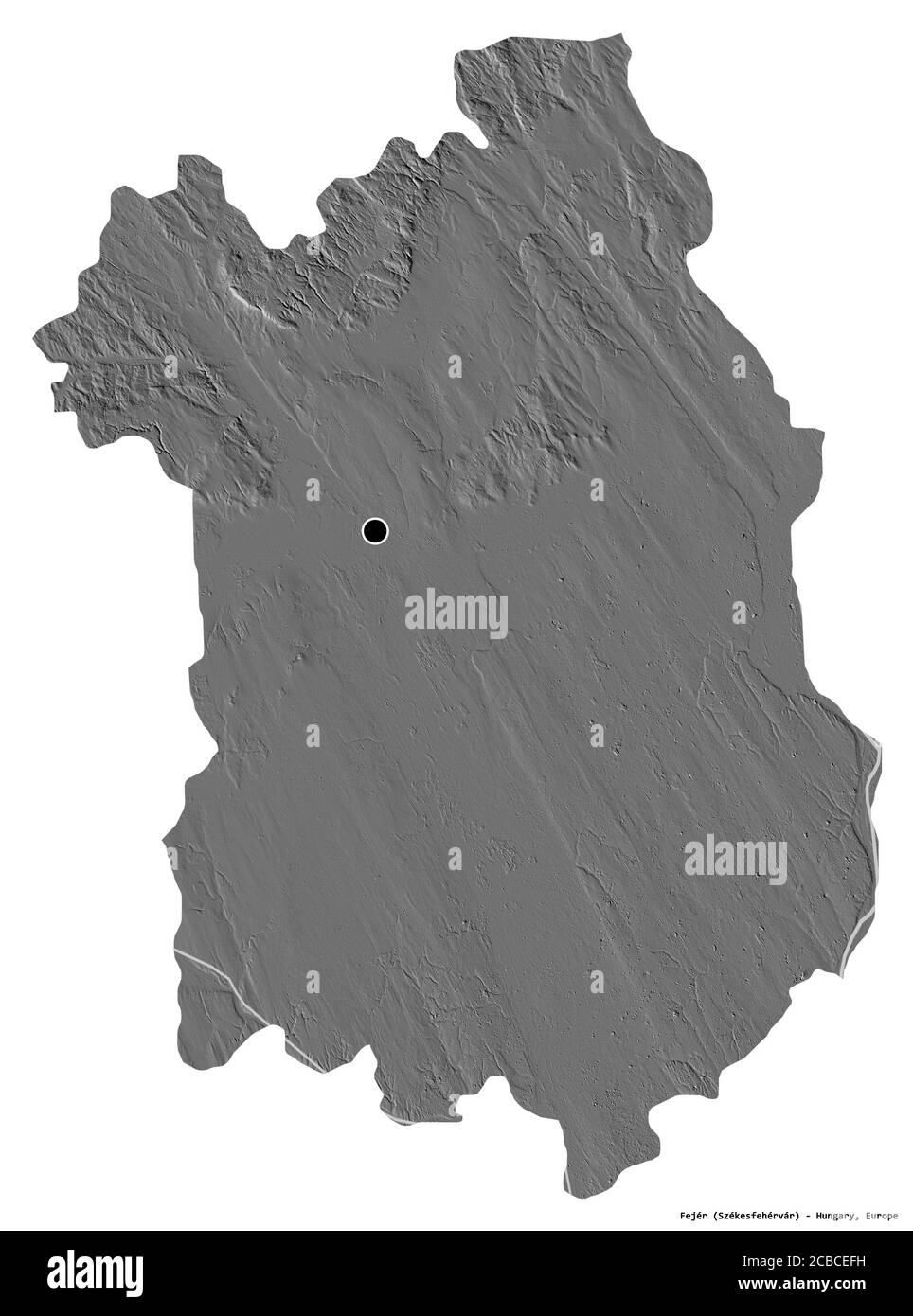 Shape of Fejér, county of Hungary, with its capital isolated on white ...