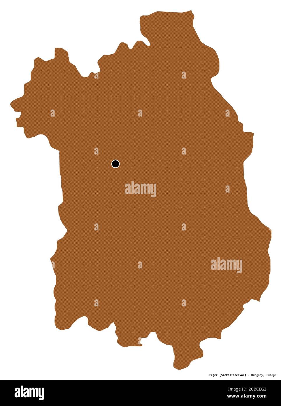 Shape of Fejér, county of Hungary, with its capital isolated on white ...