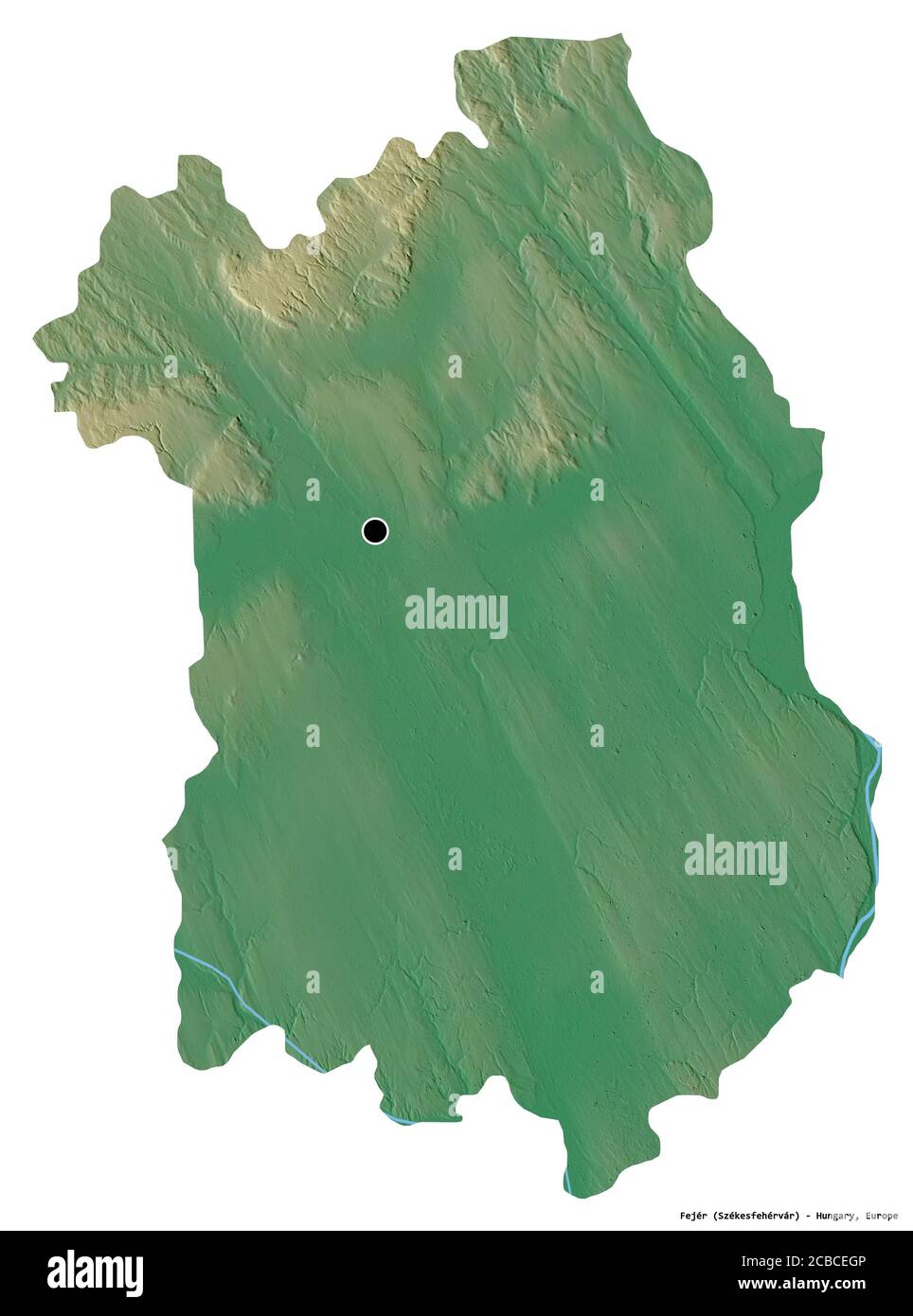 Shape of Fejér, county of Hungary, with its capital isolated on white ...