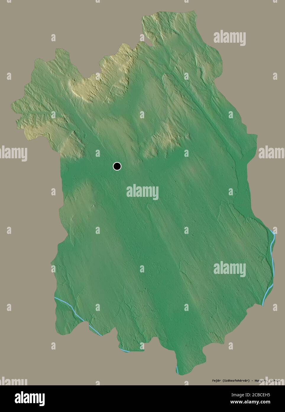 Shape of Fejér, county of Hungary, with its capital isolated on a solid ...