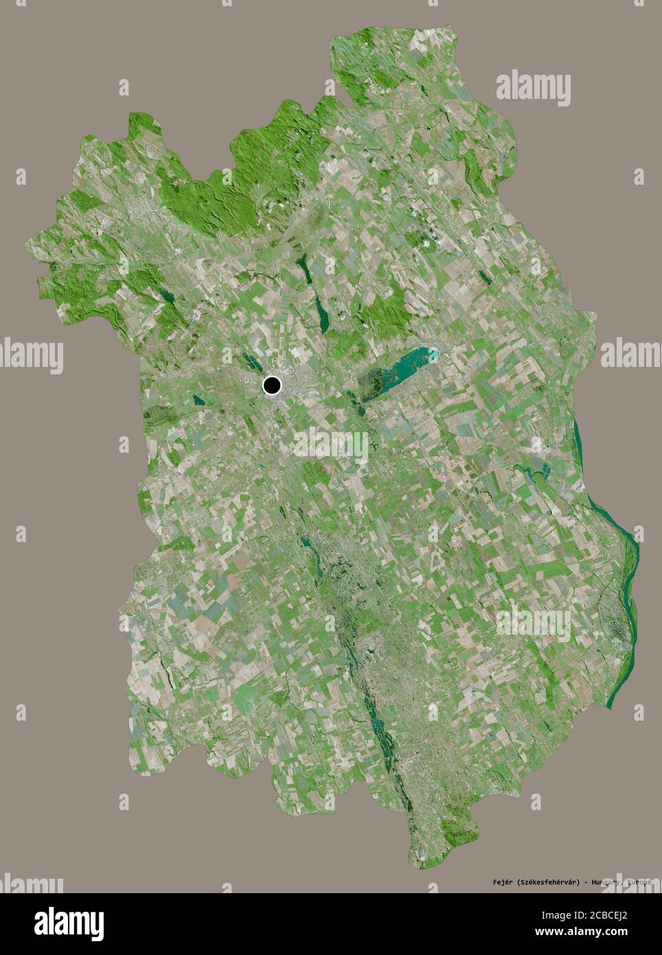 Shape of Fejér, county of Hungary, with its capital isolated on a solid ...