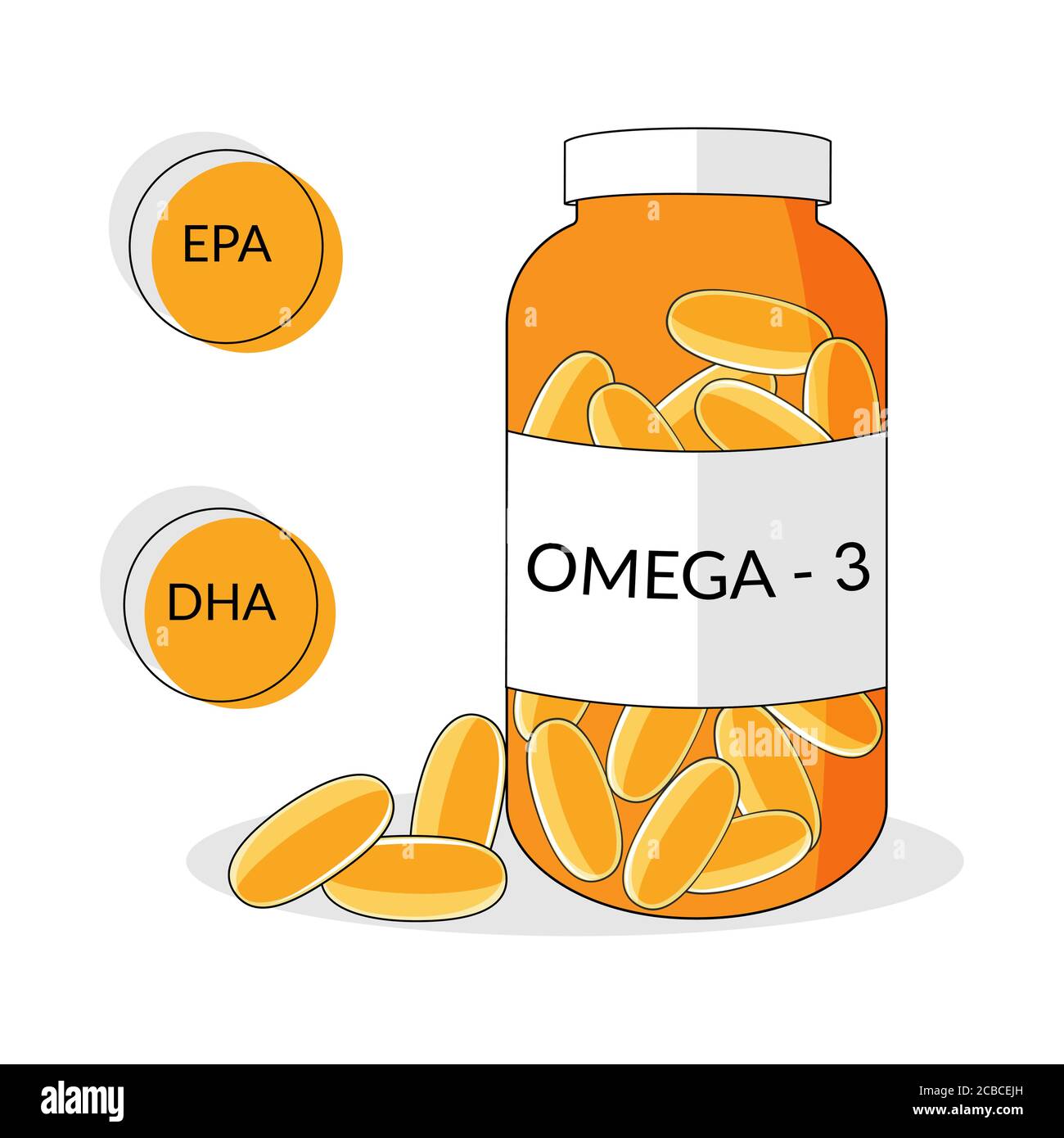 Bottle with omega-3 softgels, natural fish oil, EPA, DHA vector ...