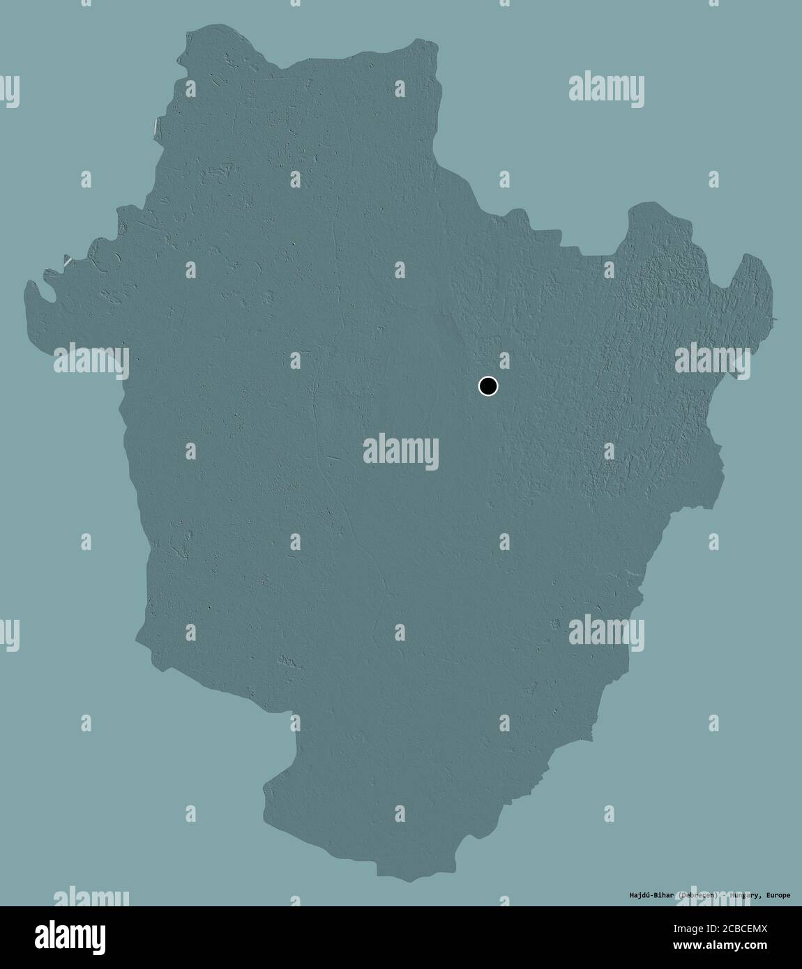 Shape of Hajdú-Bihar, county of Hungary, with its capital isolated on a ...