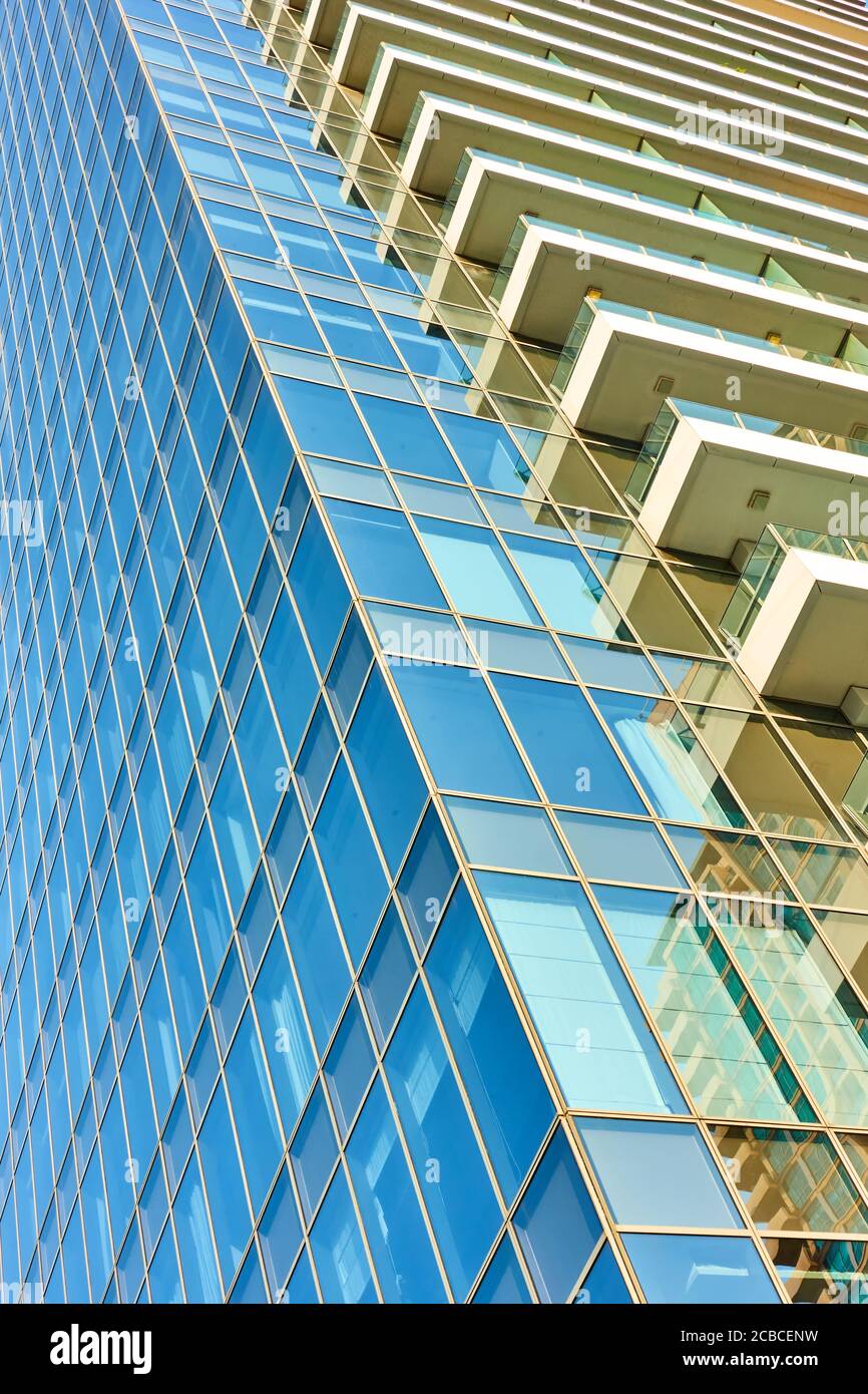 Close up of high-rise dwelling house with balconies. Architectural ...