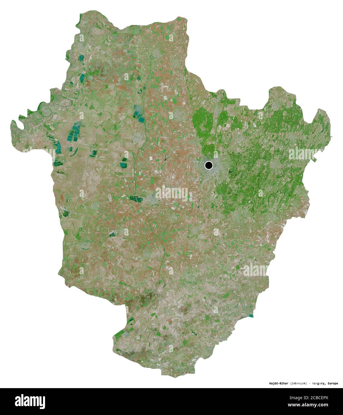 Shape of Hajdú-Bihar, county of Hungary, with its capital isolated on ...