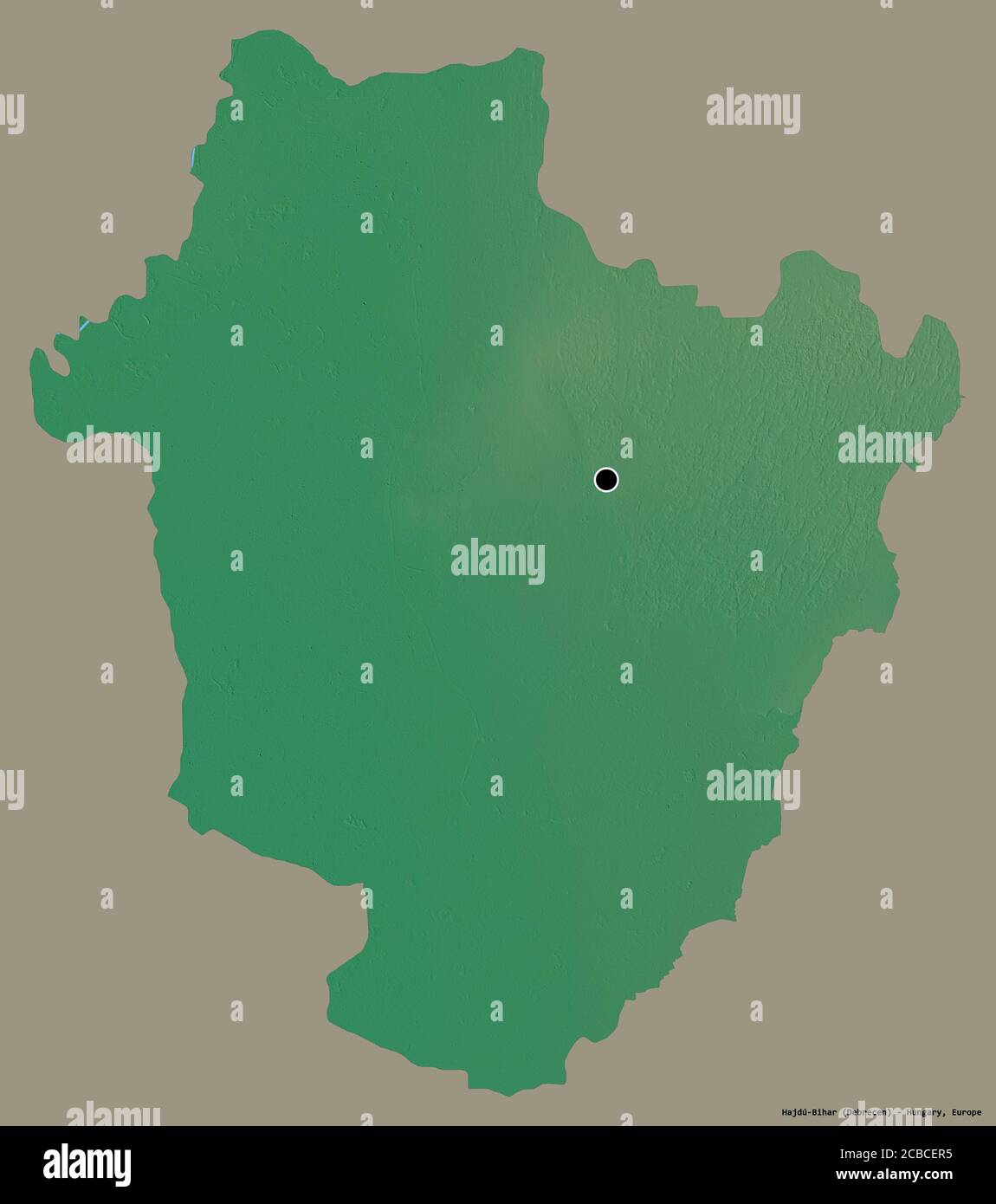 Shape of Hajdú-Bihar, county of Hungary, with its capital isolated on a ...