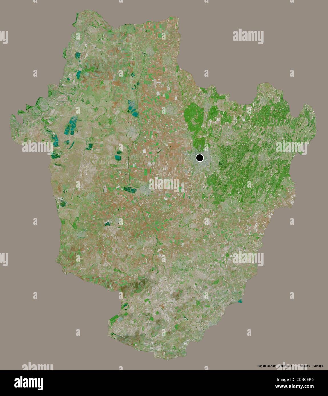 Shape of Hajdú-Bihar, county of Hungary, with its capital isolated on a ...