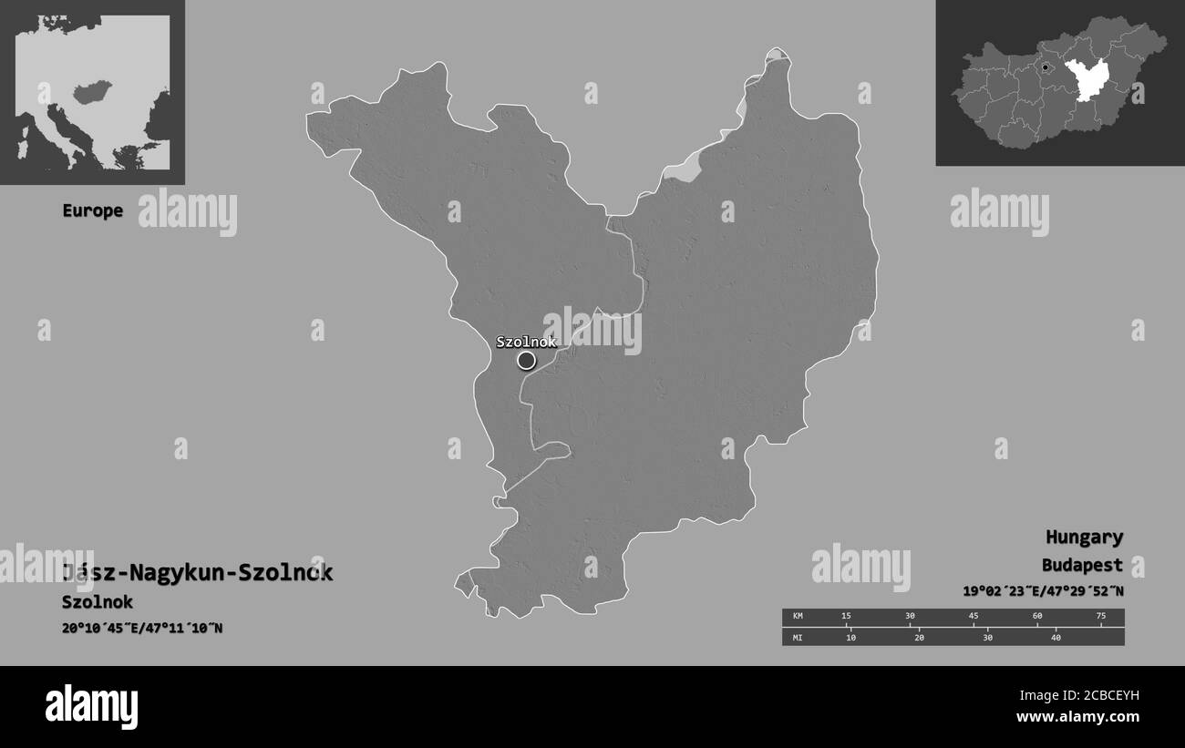 Shape of Jász-Nagykun-Szolnok, county of Hungary, and its capital ...