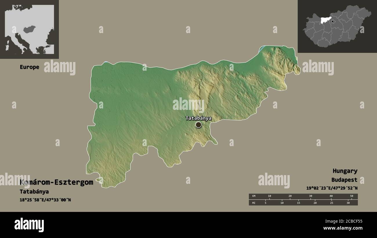 Shape of Komárom-Esztergom, county of Hungary, and its capital ...