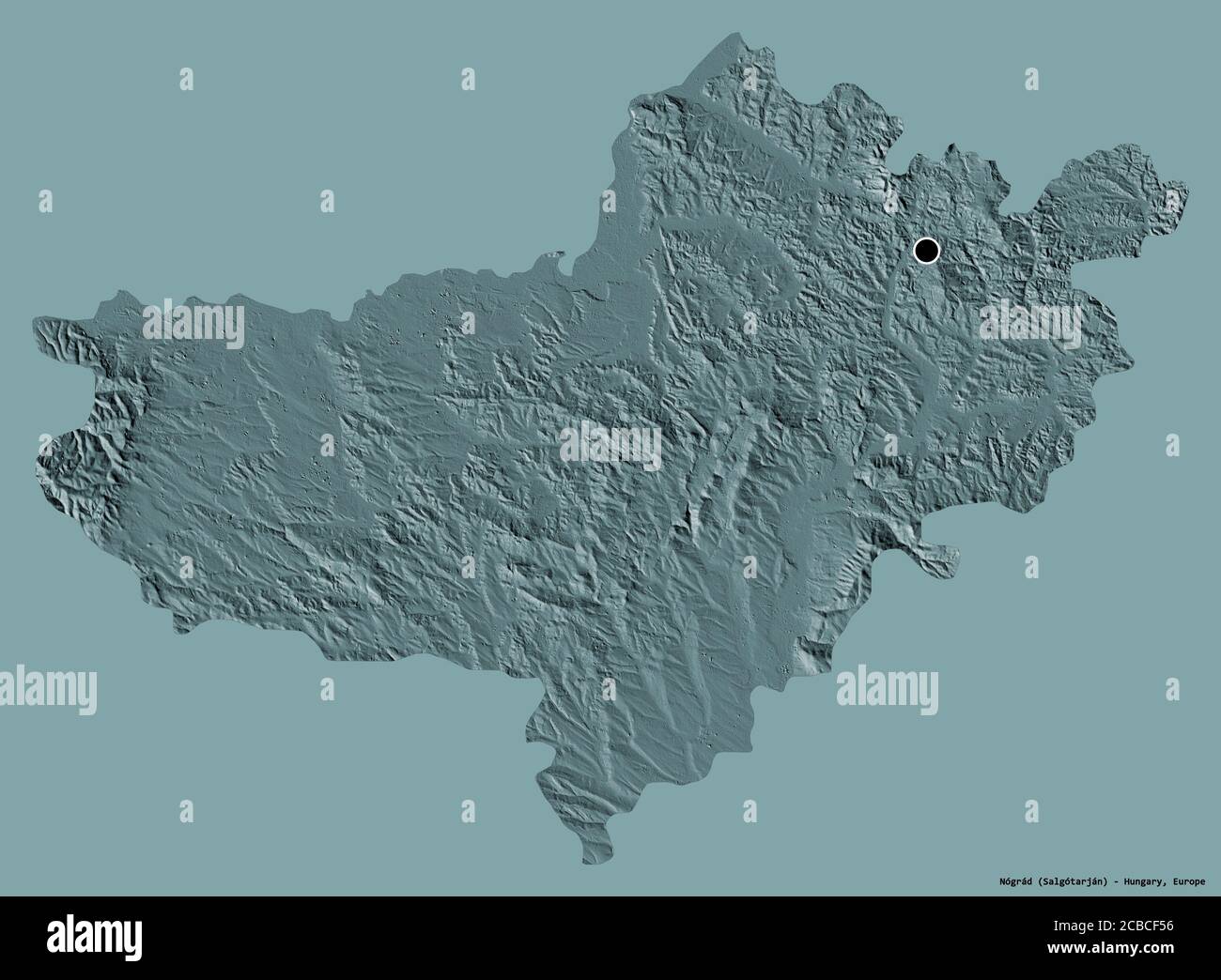 Shape of Nógrád, county of Hungary, with its capital isolated on a ...