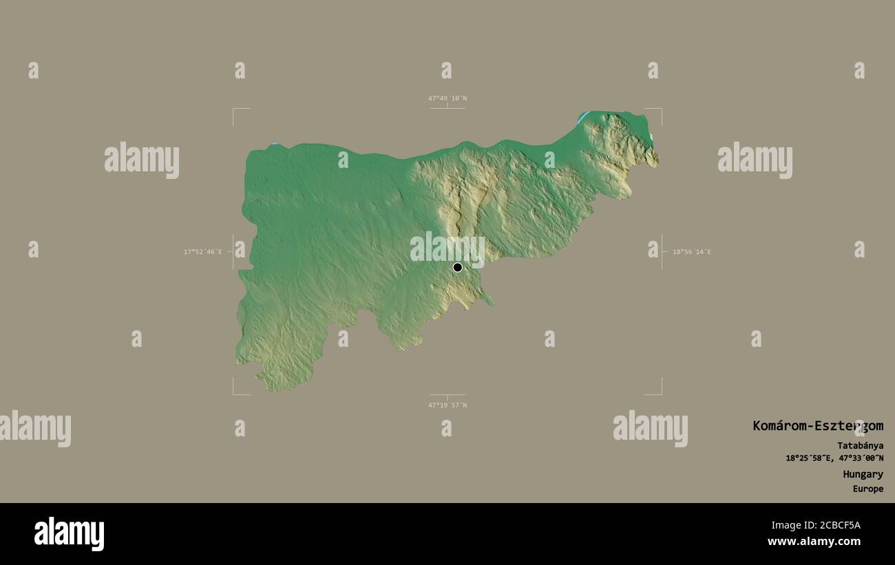 Area of Komárom-Esztergom, county of Hungary, isolated on a solid ...