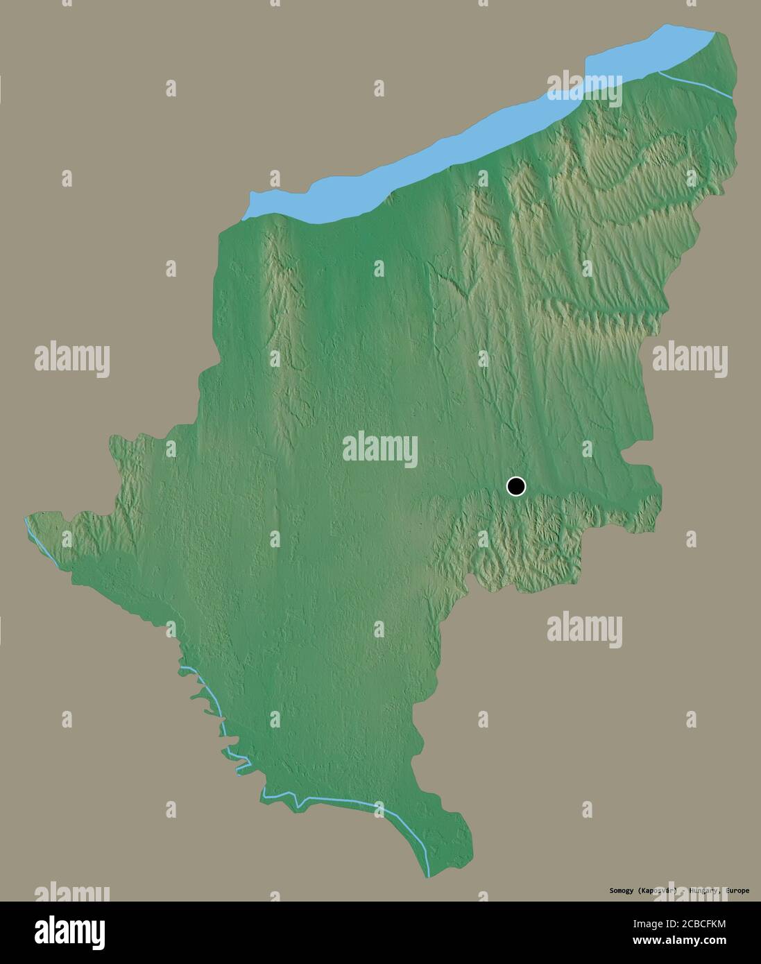 Shape of Somogy, county of Hungary, with its capital isolated on a ...