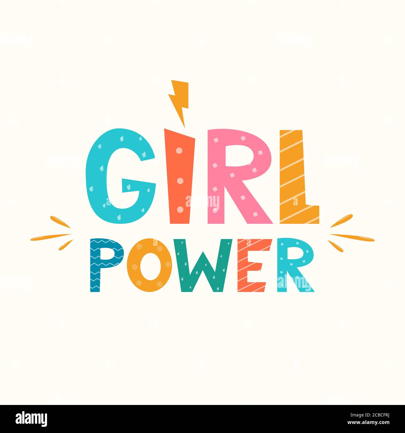 Girl power. Feminism slogan with hand drawn lettering and lightning ...