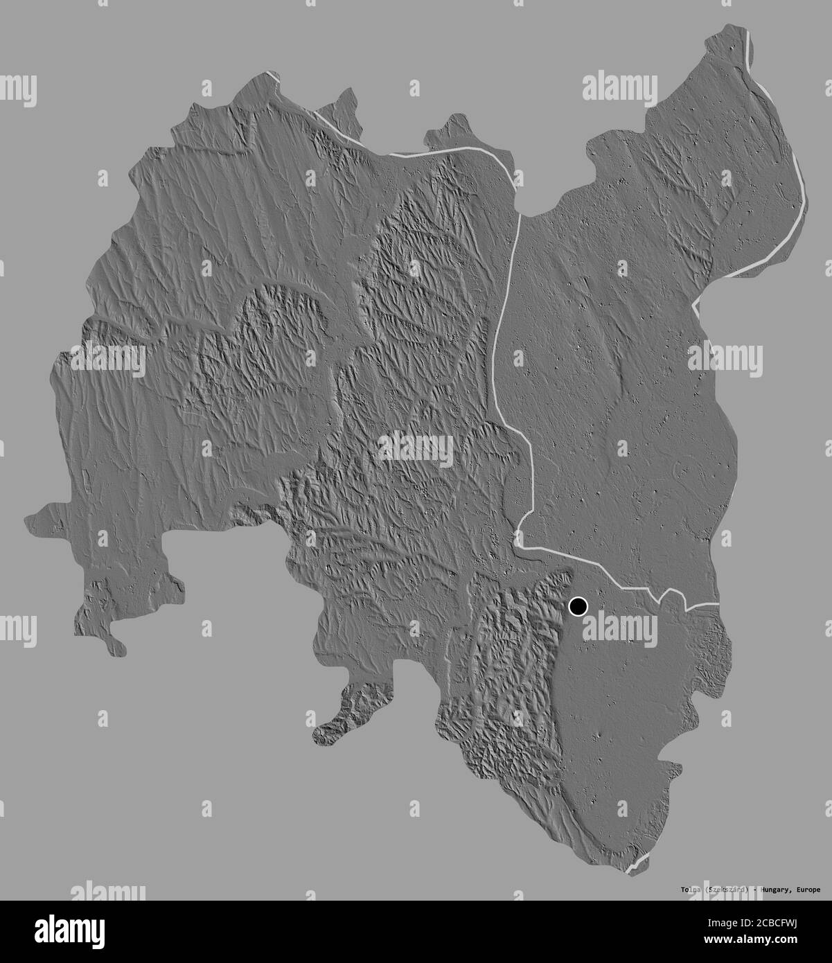 Shape of Tolna, county of Hungary, with its capital isolated on a solid ...