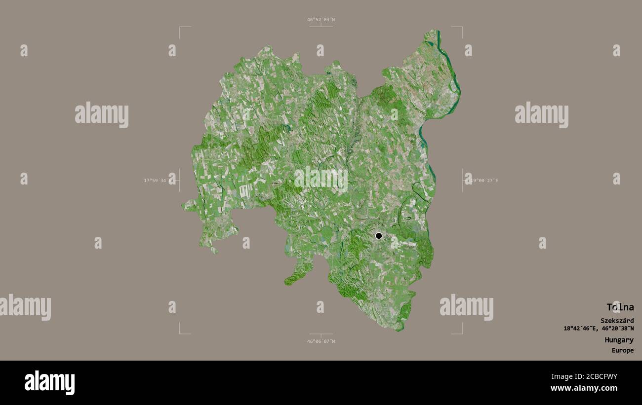 Area of Tolna, county of Hungary, isolated on a solid background in a ...