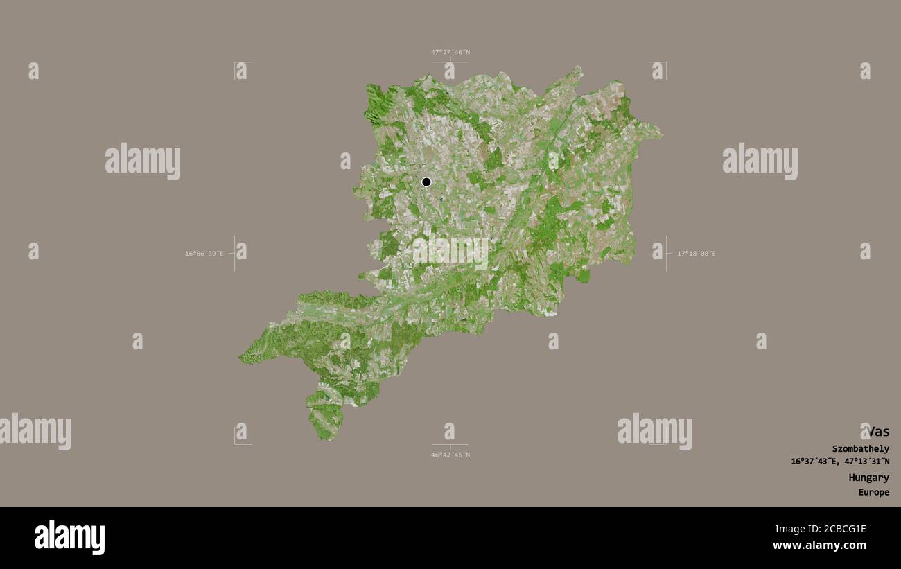 Area of Vas, county of Hungary, isolated on a solid background in a ...
