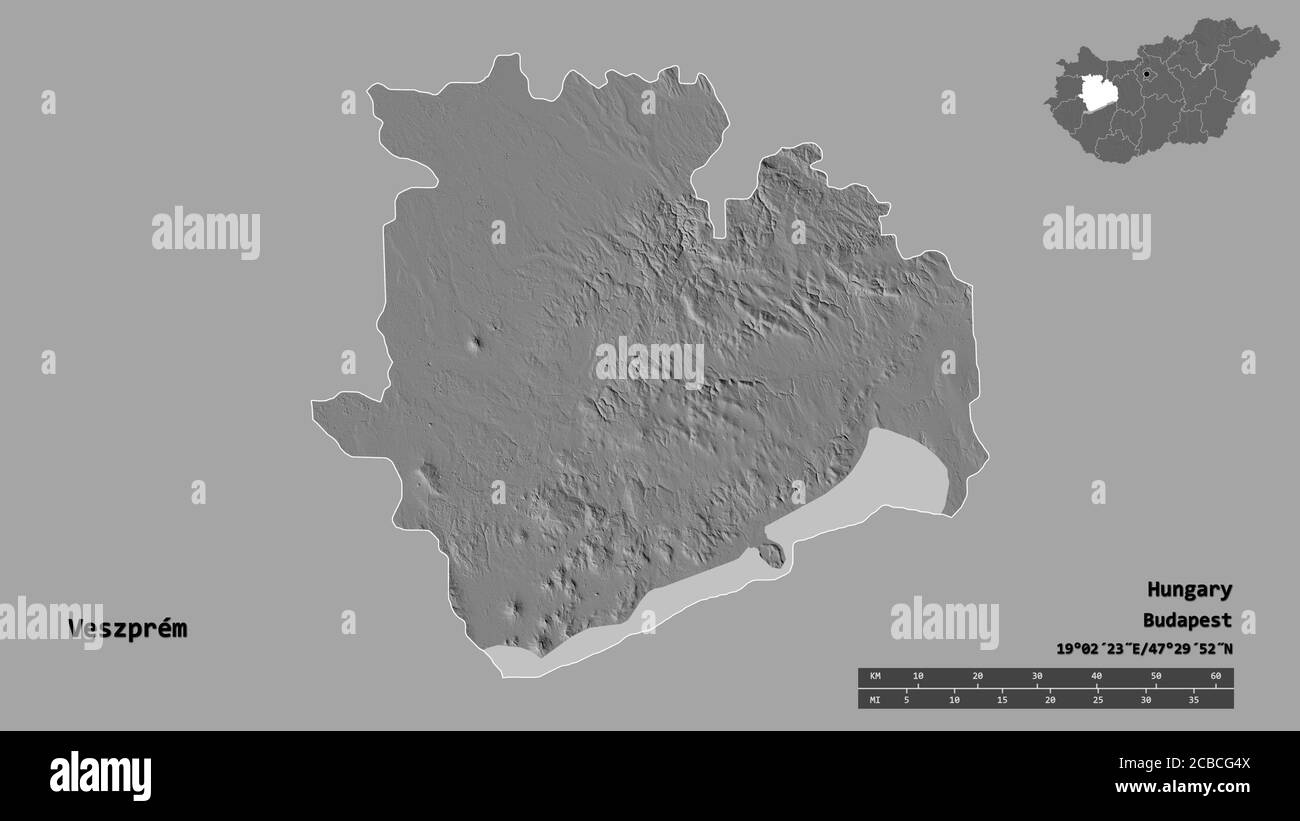 Shape of Veszprém, county of Hungary, with its capital isolated on ...