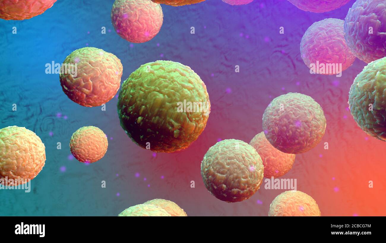 3D Illustration of floating stem cells or cancer cells in the body ...