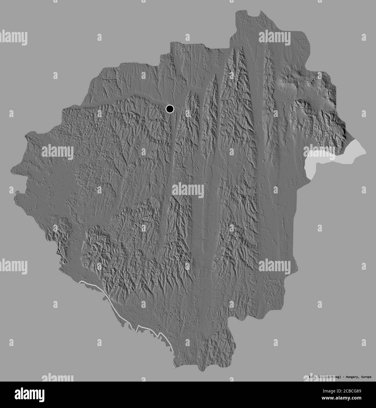 Shape of Zala, county of Hungary, with its capital isolated on a solid ...