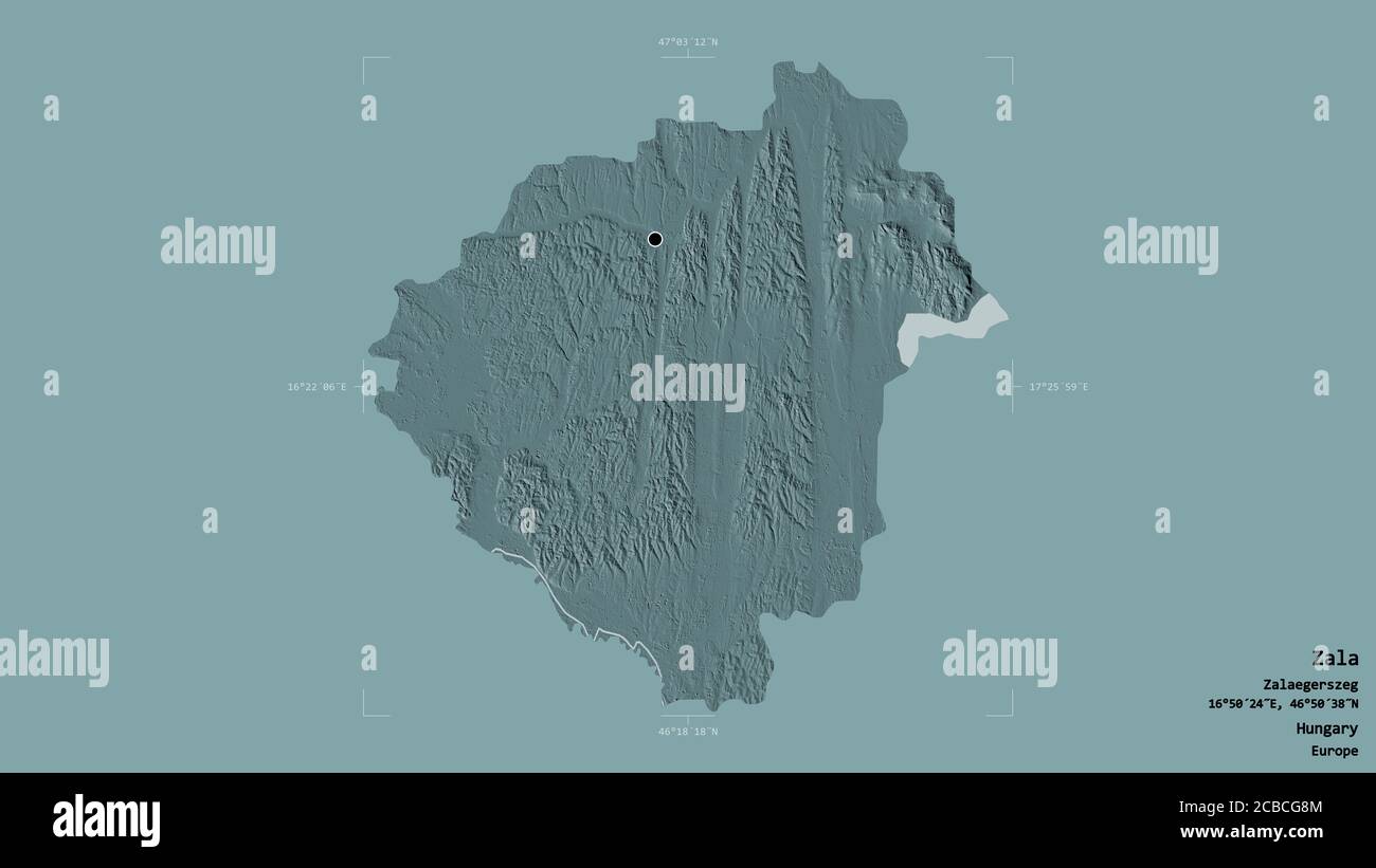 Area of Zala, county of Hungary, isolated on a solid background in a ...