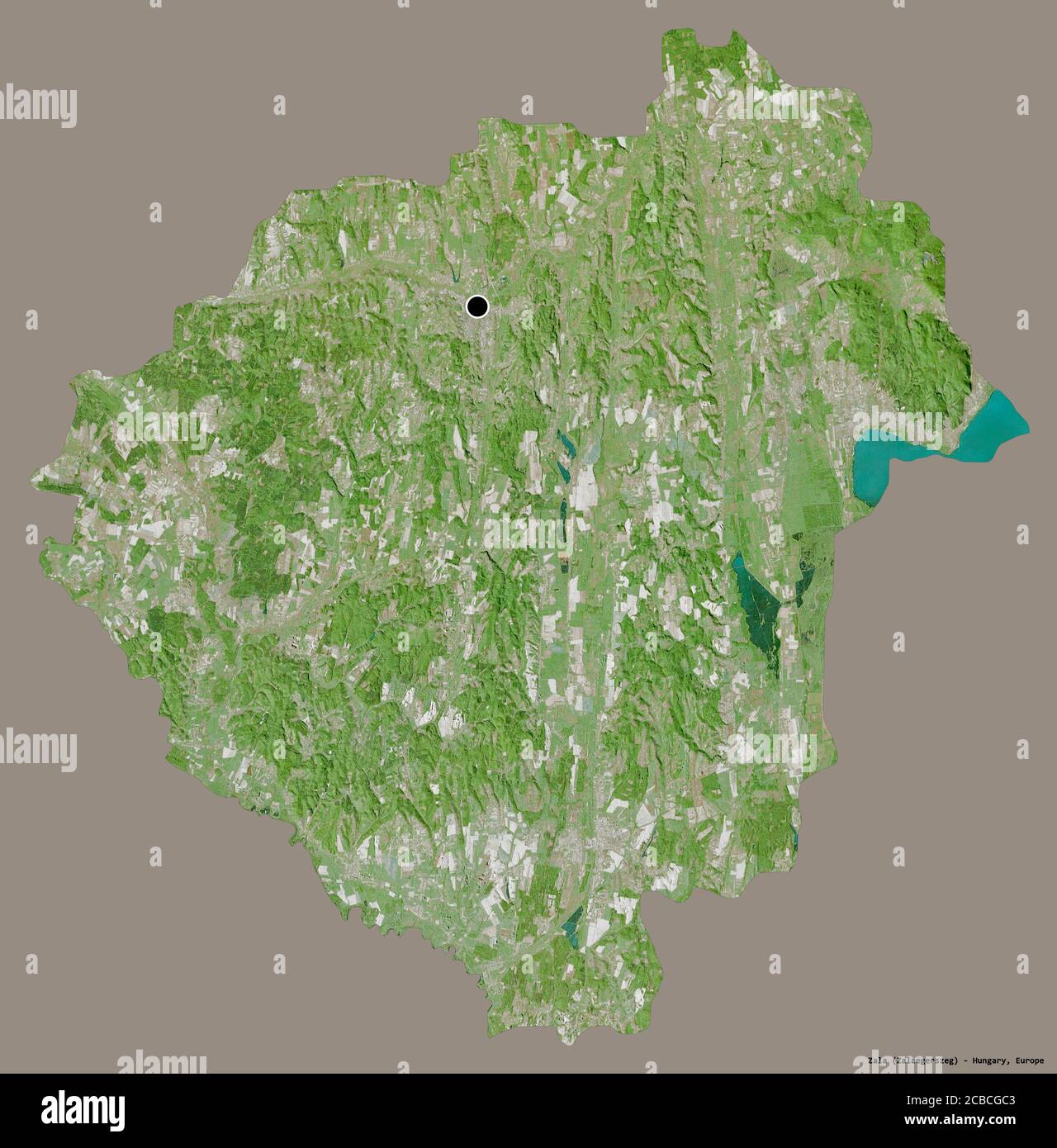 Shape of Zala, county of Hungary, with its capital isolated on a solid ...