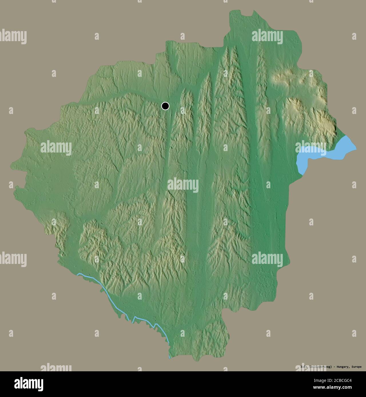 Shape of Zala, county of Hungary, with its capital isolated on a solid ...