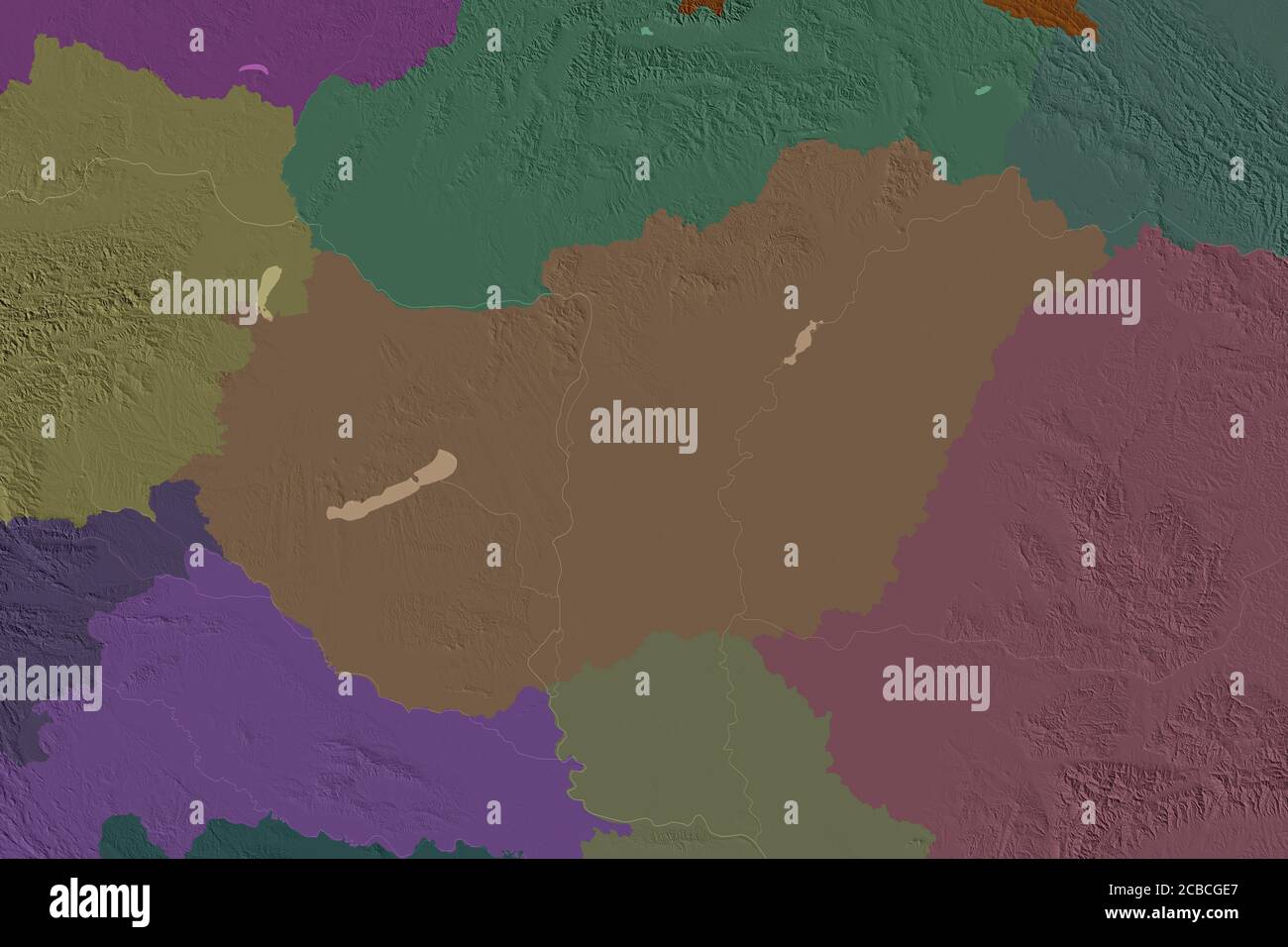 Extended area of Hungary. Colored elevation map. 3D rendering Stock ...
