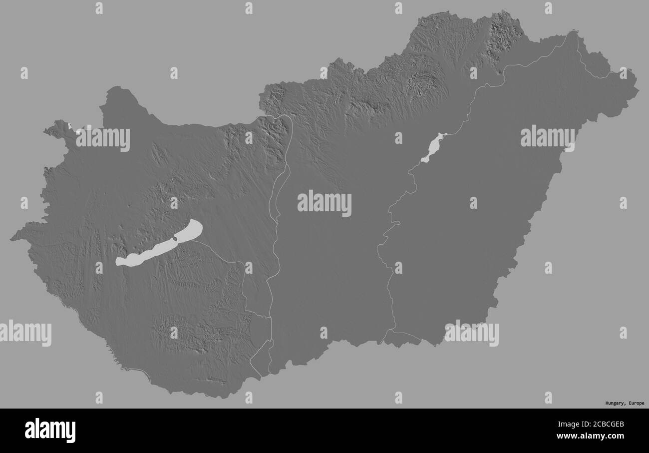 Shape of Hungary with its capital isolated on a solid color background ...