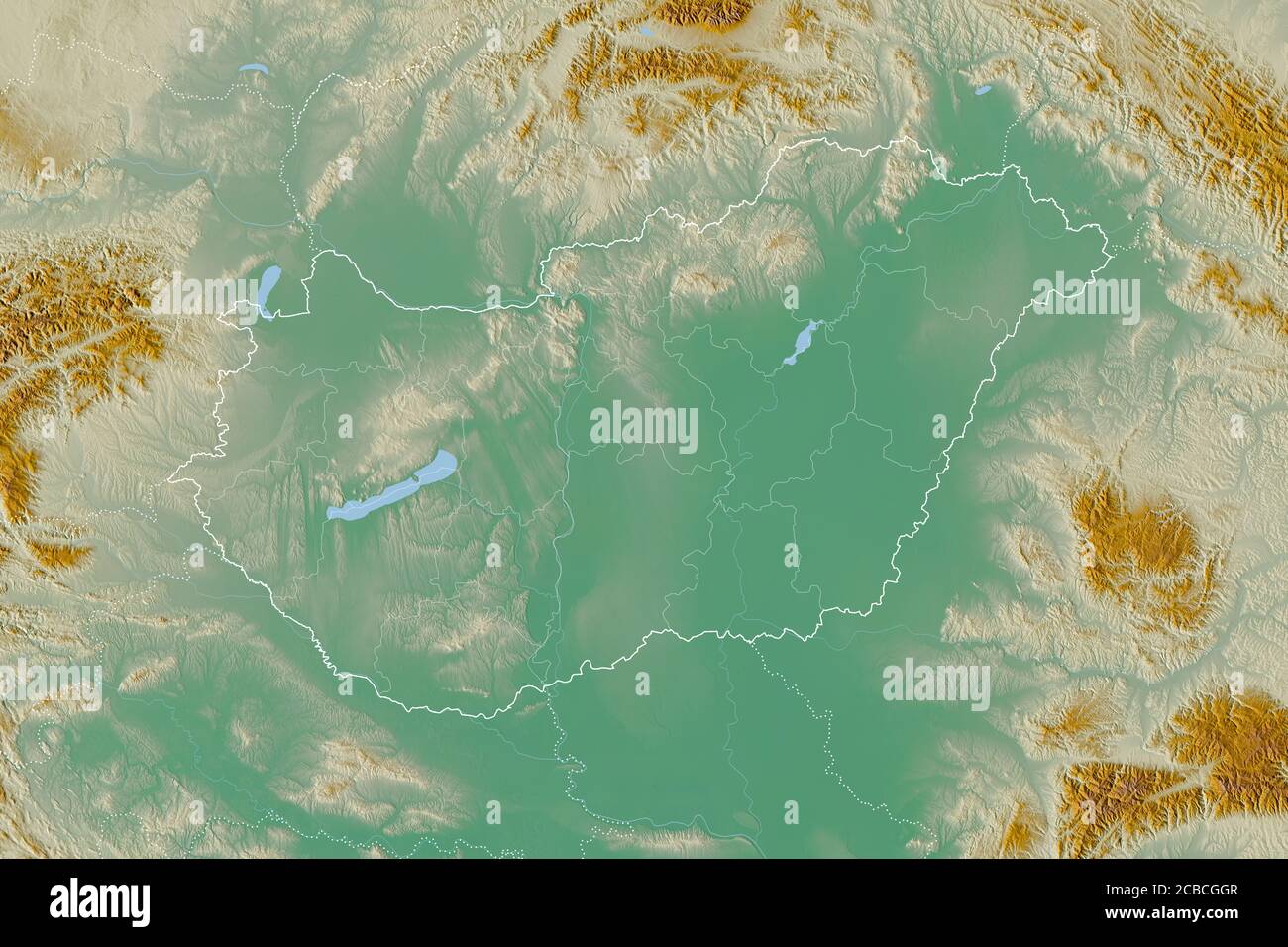 Extended area of Hungary with country outline, international and ...