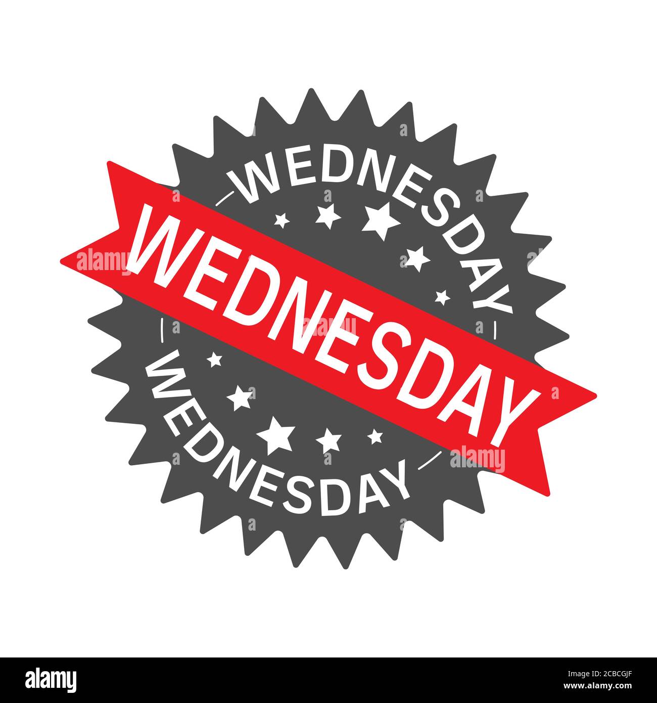 Round sign with a ribbon and the inscription WEDNESDAY. Label, sign ...