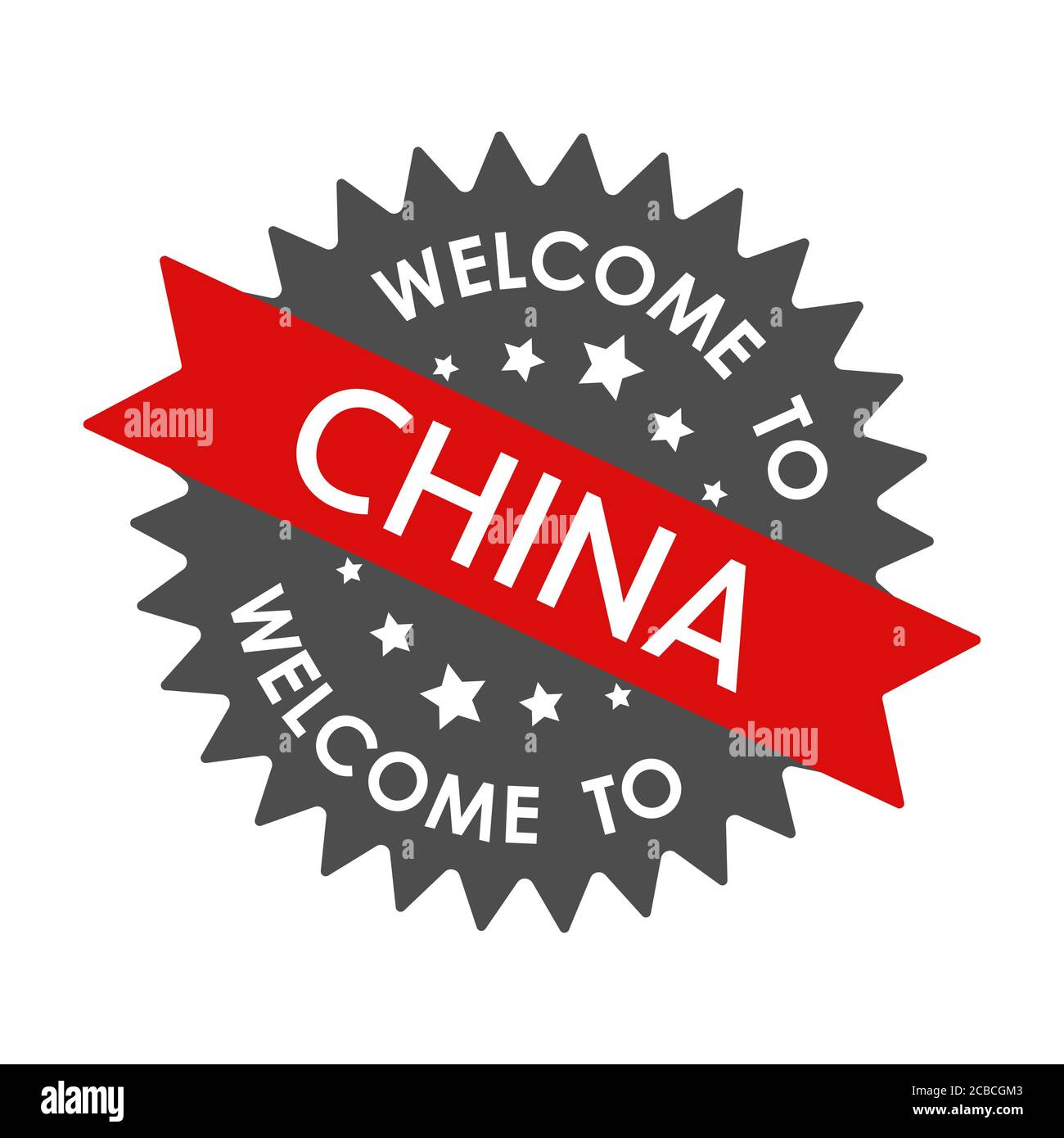 Welcome to CHINA. Round label with red ribbon. Vector illustration ...