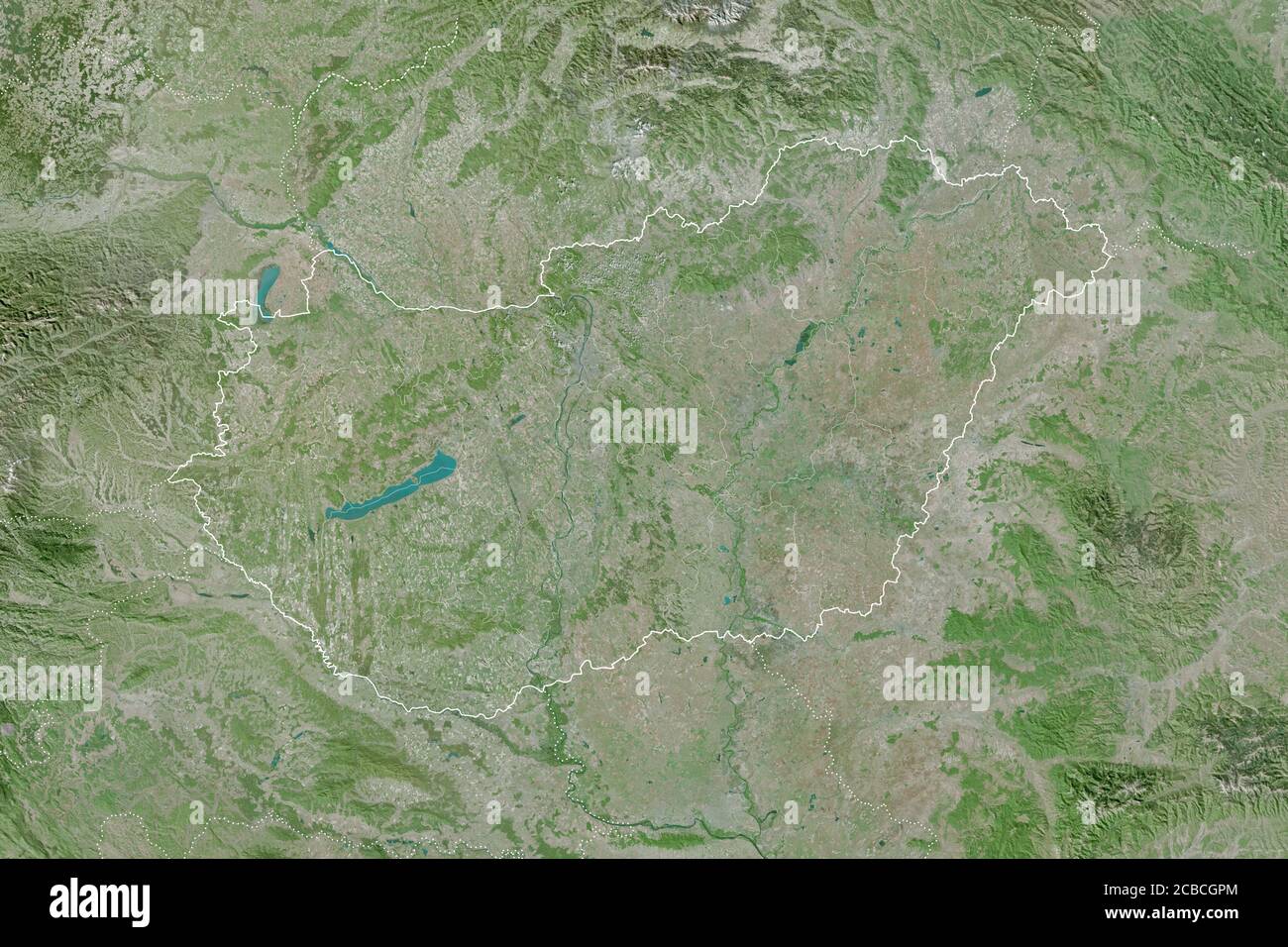 Extended area of Hungary with country outline, international and ...