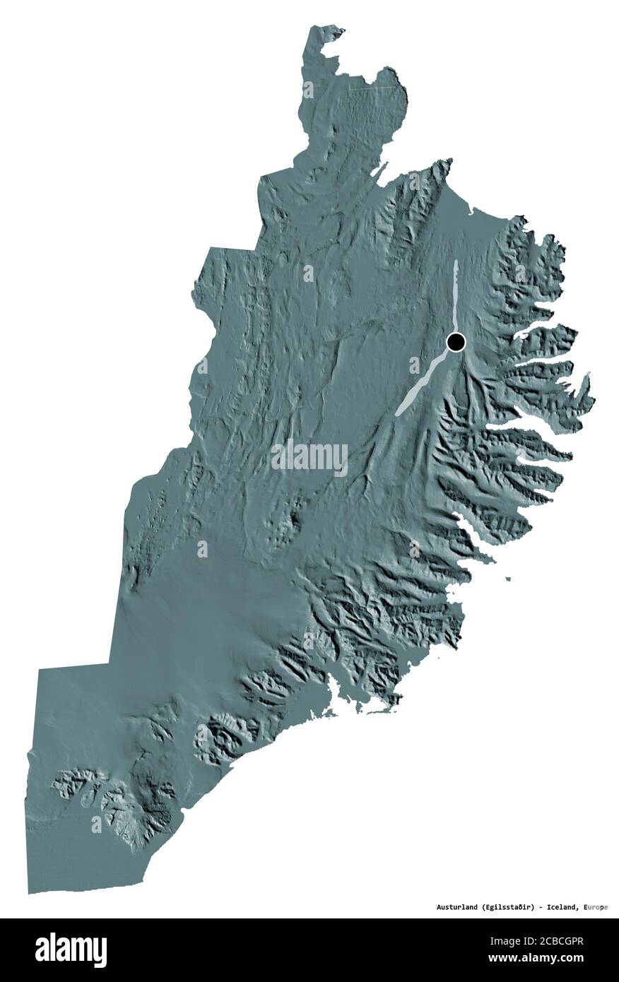 Shape of Austurland, region of Iceland, with its capital isolated on ...